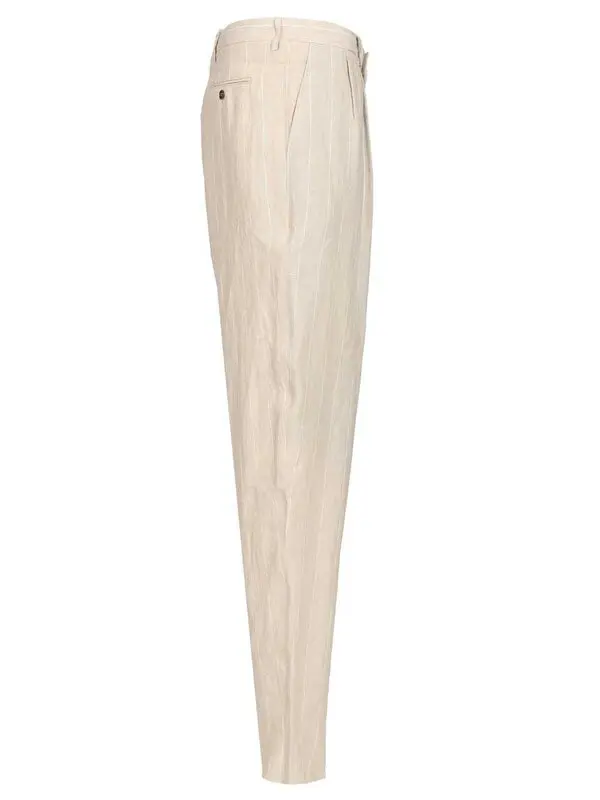 Giorgio Armani Double Pleated Linen Trousers - Cream