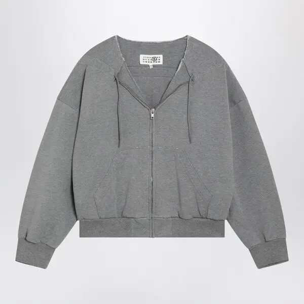 MAISON MARGIELA Felpa Con Zip E Coulisse In Cotone Grigia - Gray