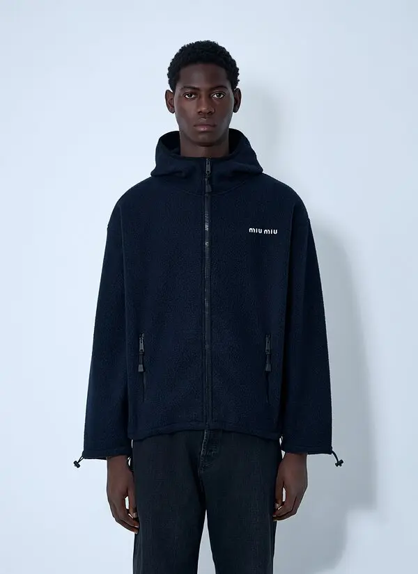 Miu Miu Cotton-fleece Hooded Sweatshirt - Blue