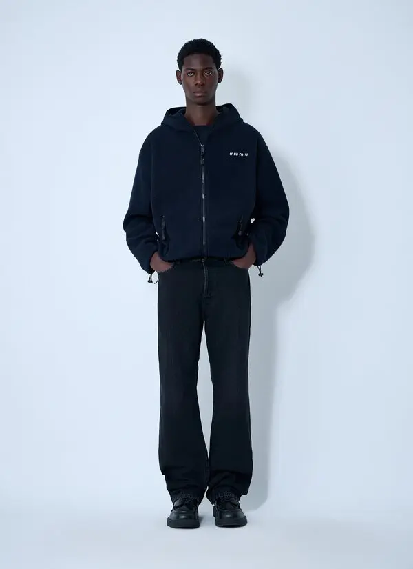 Miu Miu Cotton-fleece Hooded Sweatshirt - Blue