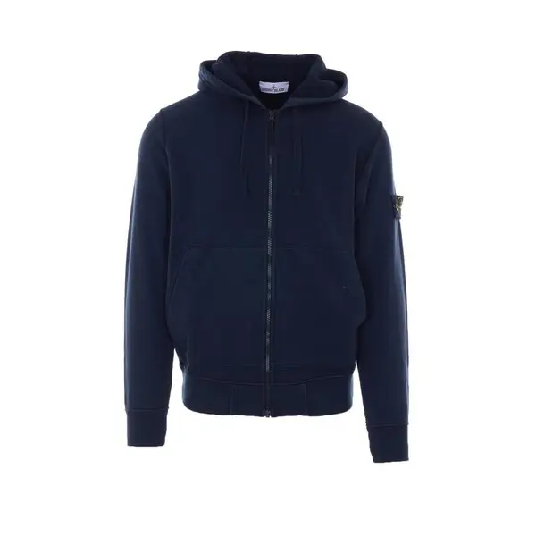Stone Island Logo Zip Up Hoodie - Blue