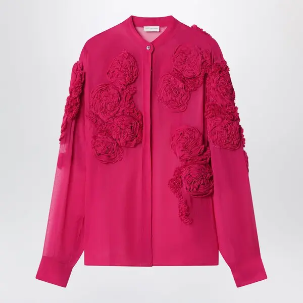 Dries Van Noten Embossed Rose Silk Viscose Shirt - Pink