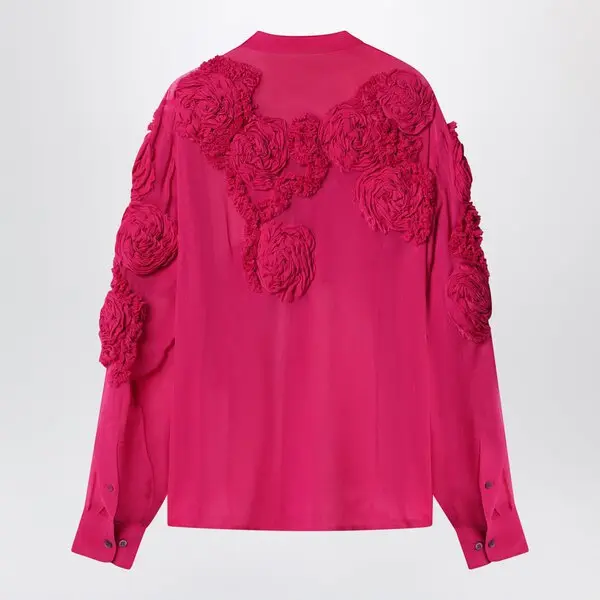 Dries Van Noten Embossed Rose Silk Viscose Shirt - Pink