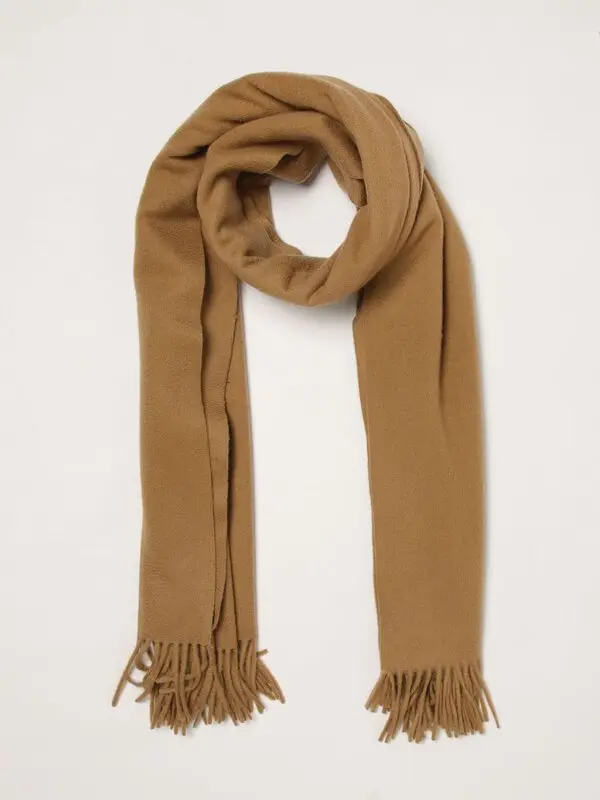Max Mara Baci Pure Cashmere Scarf With Embroidered Logo And Fringes - Brown