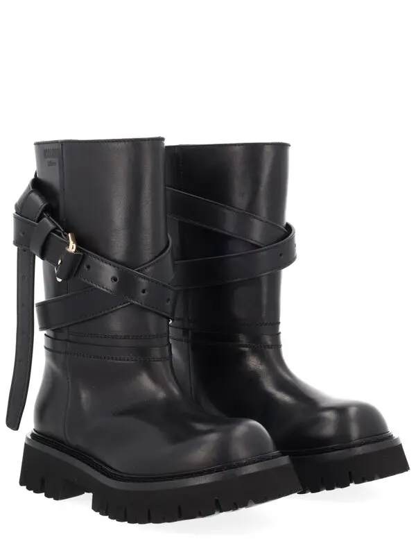 Moschino Tie-me Leather Boot - Black