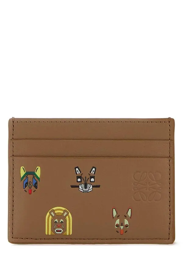 Loewe Camel Leather Cats Card Holder - Brown