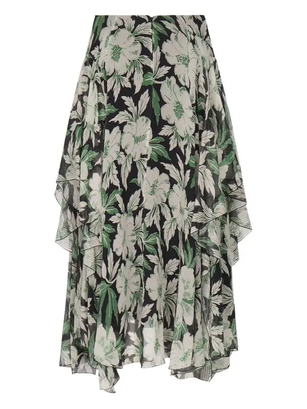 Loewe Silk Floral Asymmetrical Ruffle Skirt - Multicolor