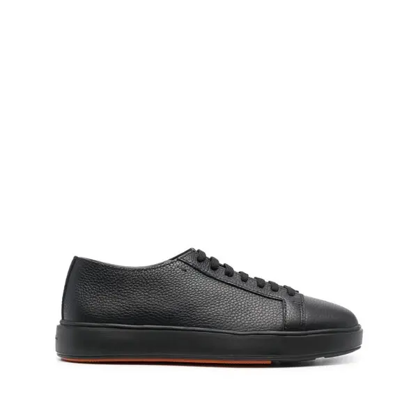 Santoni Grained Leather Low-top Sneakers - Black