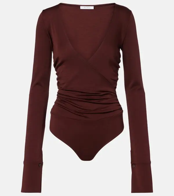 Max Mara Nigella Draped Wool Bodysuit - Brown