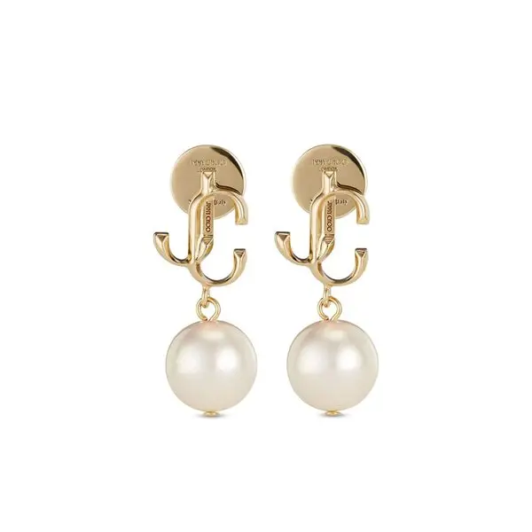 JIMMY CHOO Faux-pearl Logo Earrings - Gold