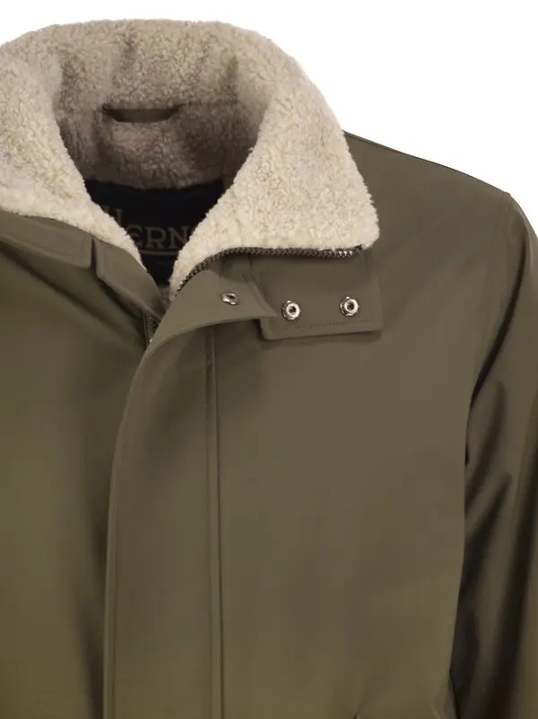 Herno Soft Shell Coat With Shearling-effect Lining