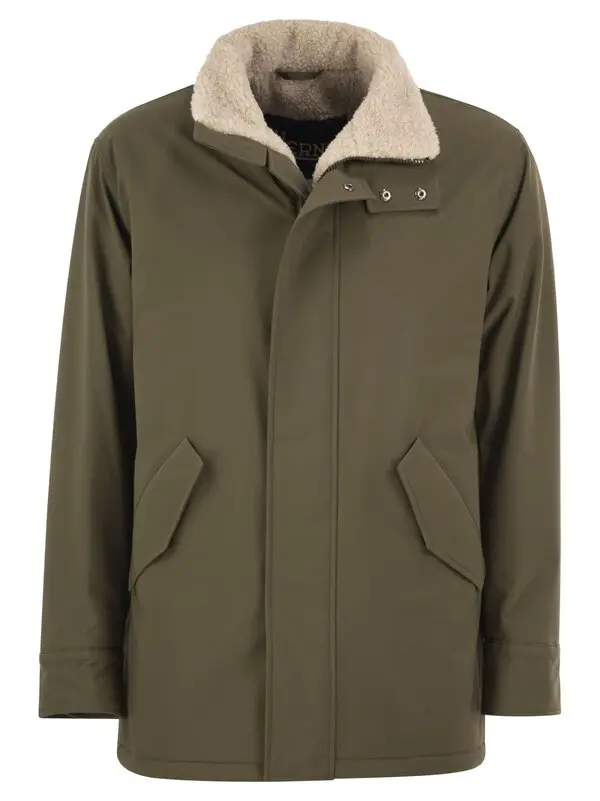 Herno Soft Shell Coat With Shearling-effect Lining - Multicolor