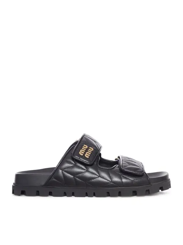 Miu Miu Nappa Matelassé Sandals - Black