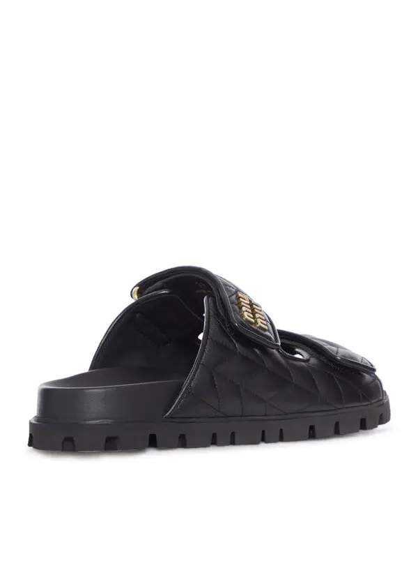 Miu Miu Nappa Matelassé Sandals - Black