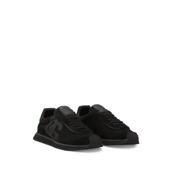 Dolce & Gabbana Dg Cushion Suede And Mesh Low-top Sneakers - Black