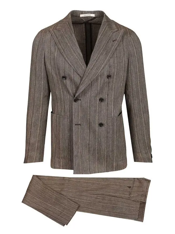 Tagliatore Monecarlo Double-breasted Suit In Linen Blend - Brown