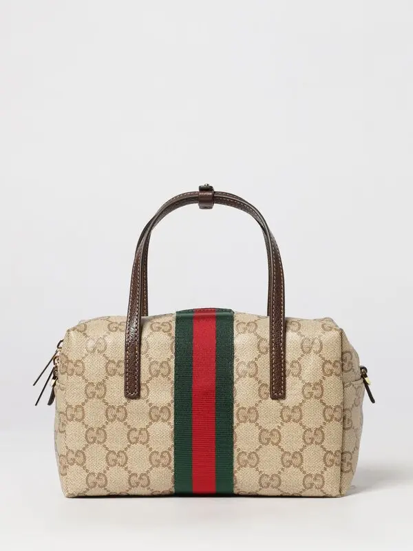 Gucci Gg Supreme Fabric Mini Handbag With Double Leather Handle - Cream