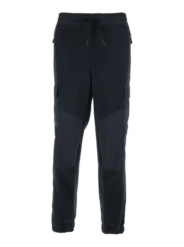 Moncler Black Pants With Side Logo Patch And Tech Fabric Inserts In Fleece - Multicolor