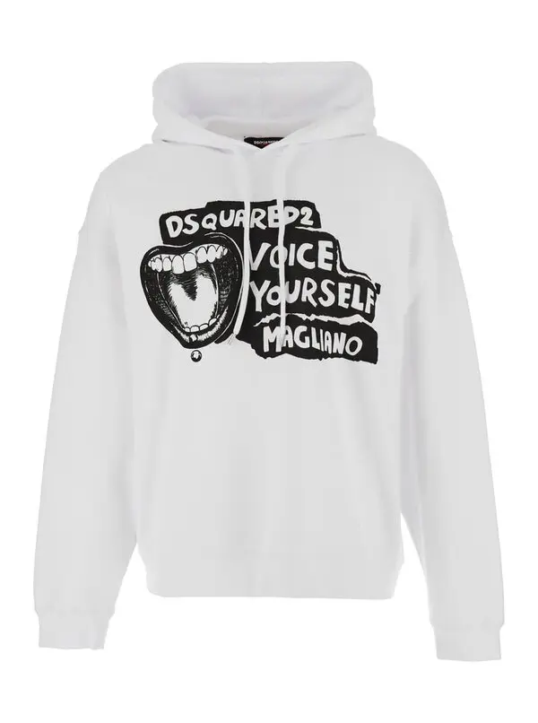 Dsquared2 X Magliano' White Hoodie With Drawstring Hood With Maxi Print On The Front In Cotton - Multicolor