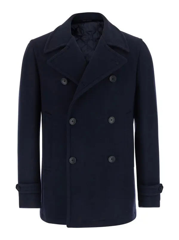 Tagliatore Blue Coat With Notched Revers And Button Front Closure In Wool