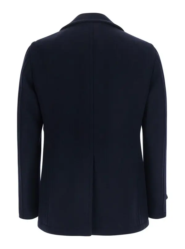 Tagliatore Blue Coat With Notched Revers And Button Front Closure In Wool