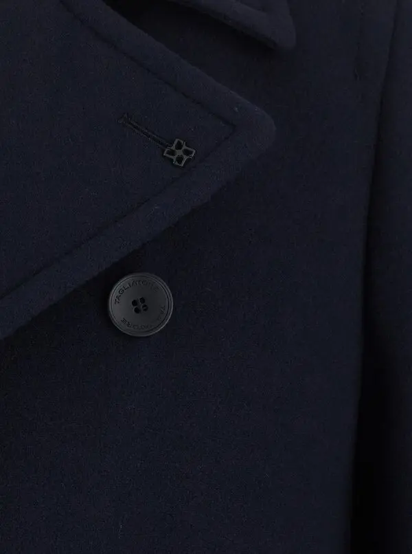 Tagliatore Blue Coat With Notched Revers And Button Front Closure In Wool