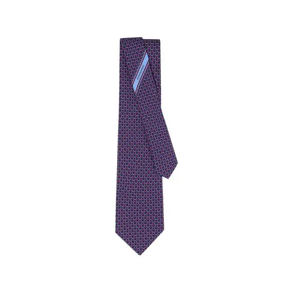 FERRAGAMO Silk Gancini Print Neck Ties - Blue