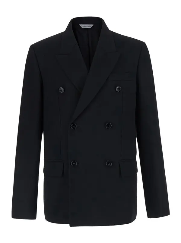 Balenciaga Black Double-breasted Jacket With Peak Revers In Wool For