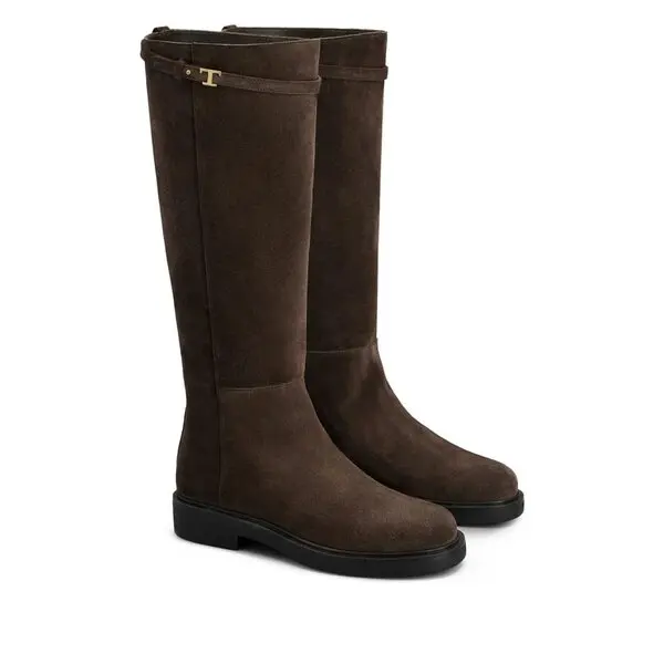 TOD'S Suede Knee High Boots - Brown