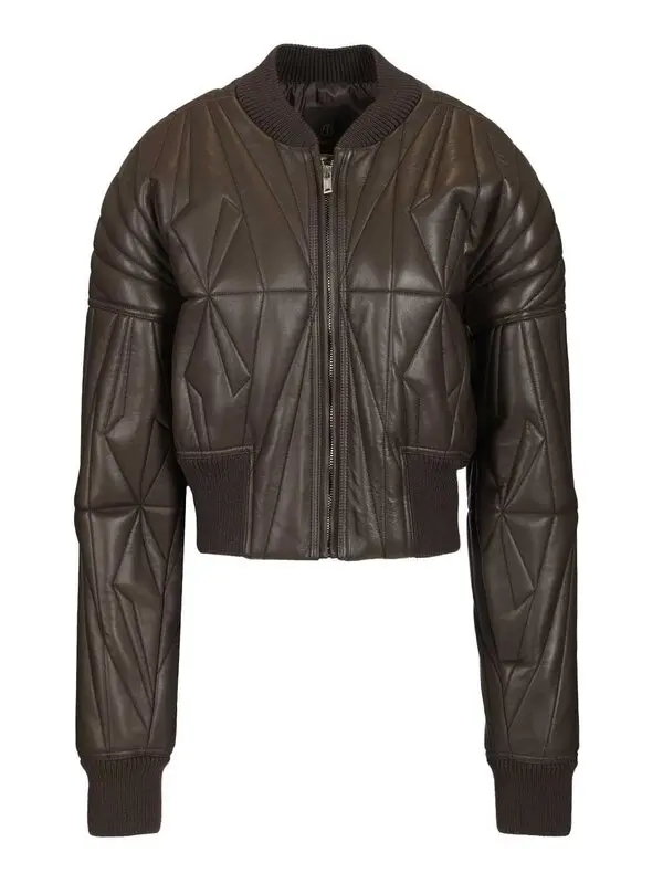 Moncler Geocamo Cropped Leather Jacket - Brown