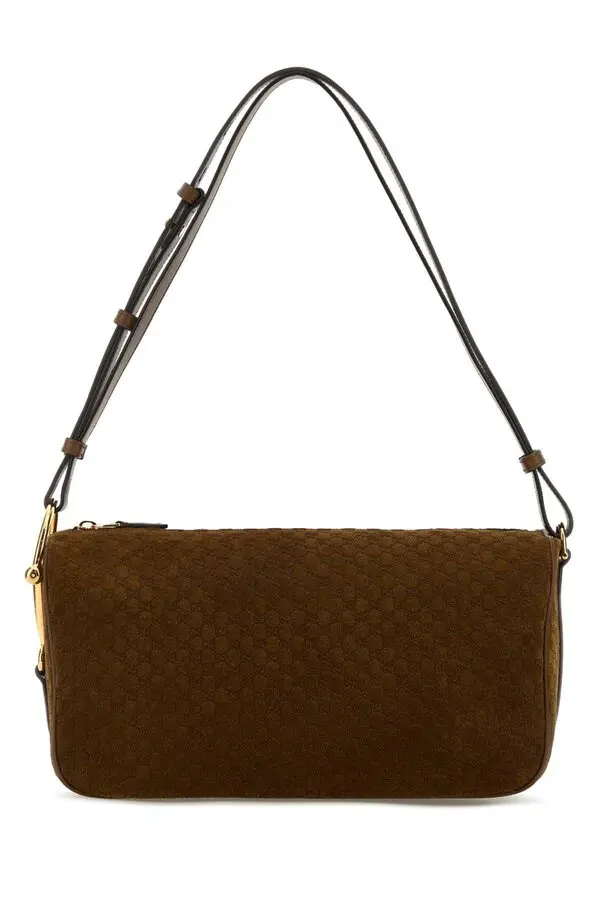 Gucci Caramel Suede Medium Half Horsebit Shoulder Bag