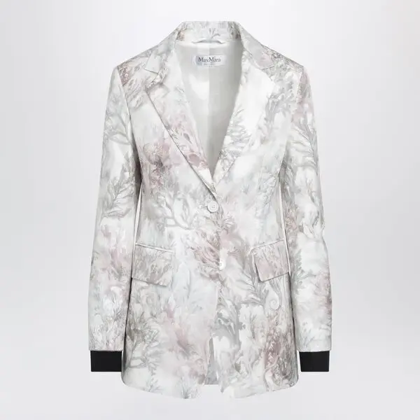 Max Mara Slim Blazer In Printed Organza And Cotton Gabardine - Multicolor