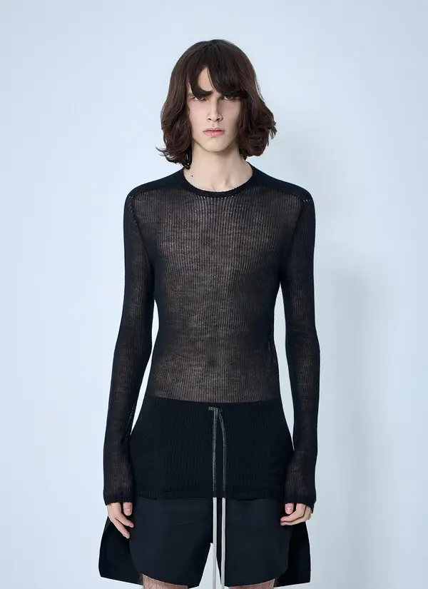 Rick Owens Sheer Knit Long Sleeve Top - Black