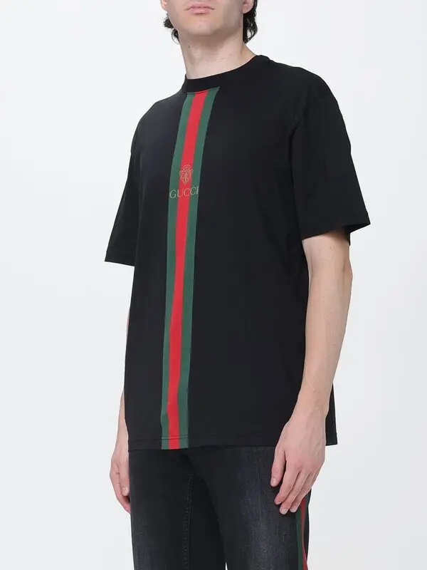 Gucci Striped Cotton T-shirt With Web Detail And Dropped Shoulders - Black
