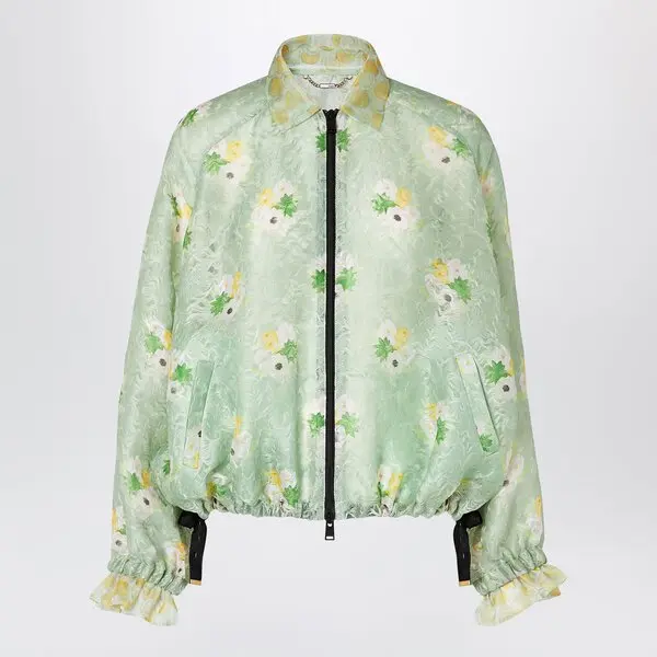 Fendi Silk Organza Lace Bomber Jacket - Green