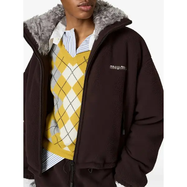 Miu Miu Cropped Goose Down Fleece Jacket - Brown