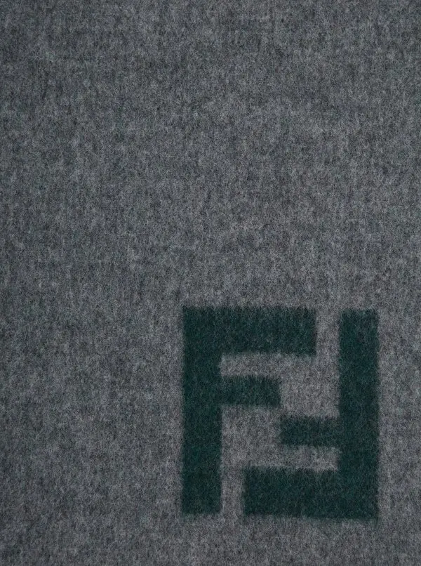 Fendi Ff' Scarf With Fringed Edge And Ff Embroidery On The Front In Wool And Cashmere For - Gray