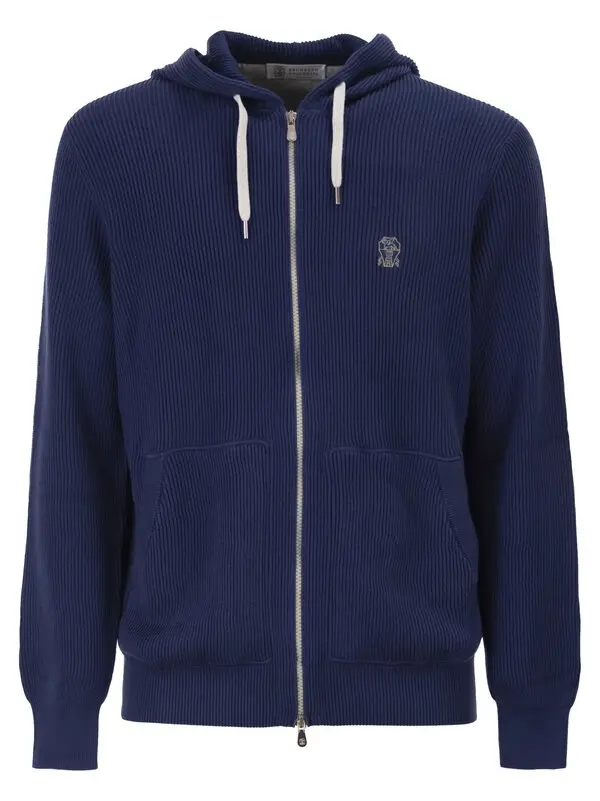 Brunello Cucinelli Ribbed Cotton Knit Hooded Sweatshirt