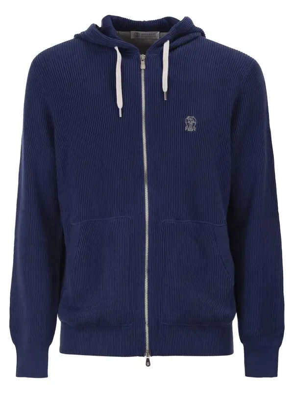 Brunello Cucinelli Ribbed Cotton Knit Hooded Sweatshirt - Multicolor