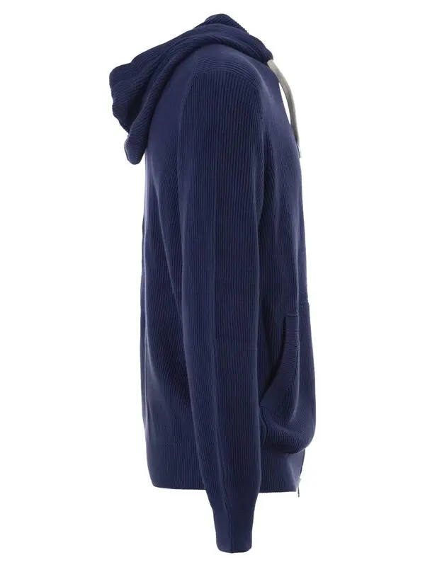 Brunello Cucinelli Ribbed Cotton Knit Hooded Sweatshirt