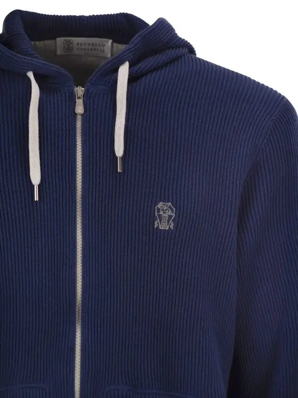 Brunello Cucinelli Ribbed Cotton Knit Hooded Sweatshirt