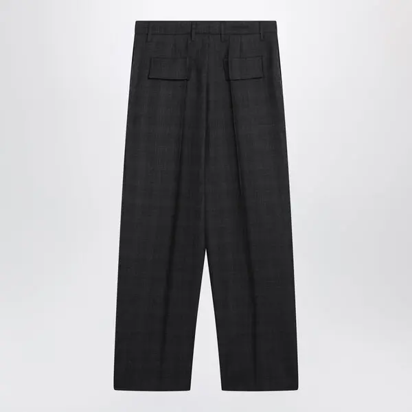 Prada Grey Wool Trousers With Check Pattern
