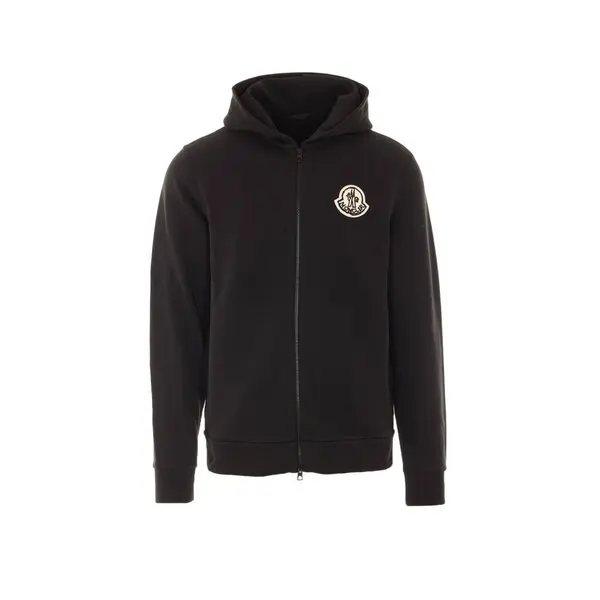 Moncler Zip Up Logo Hoodie - Black
