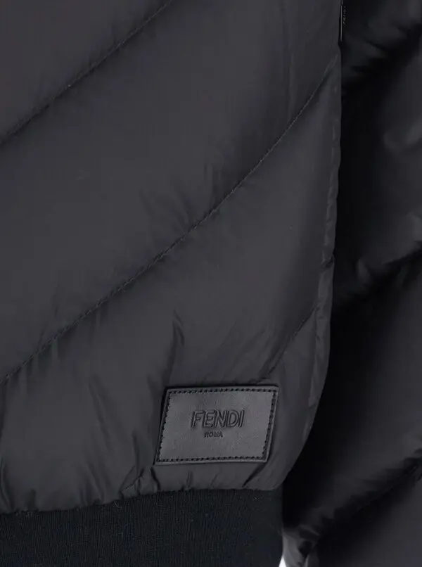Fendi Reversible Puffer Jacket With Hood And Logo Patch On Front In Black Tech Fabric For
