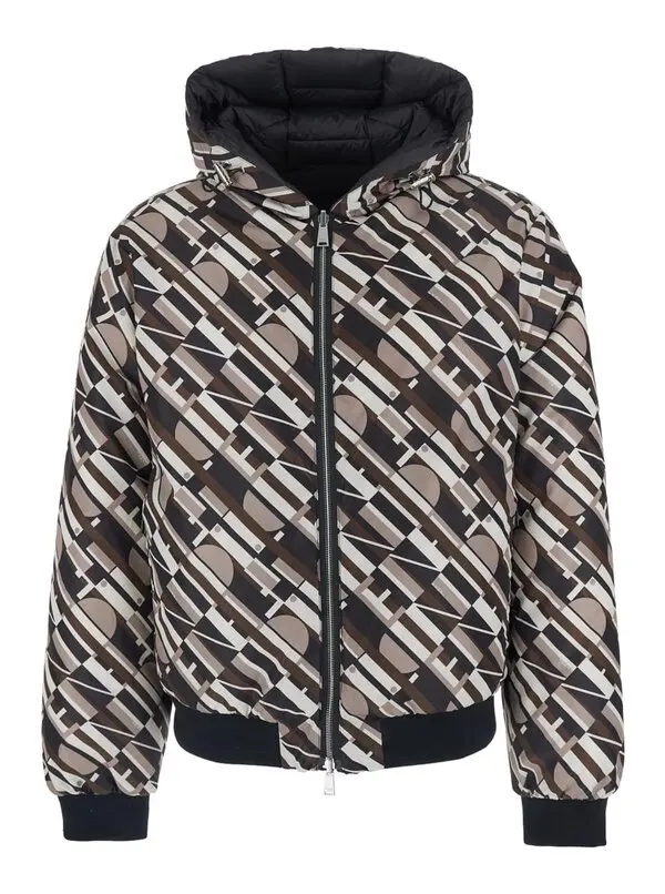 Fendi Reversible Puffer Jacket With Hood And Logo Patch On Front In Black Tech Fabric For