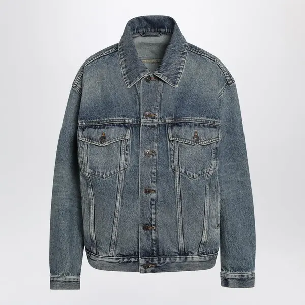 Balenciaga Kick Cotton Denim Jacket In Dirty Vintage - Blue