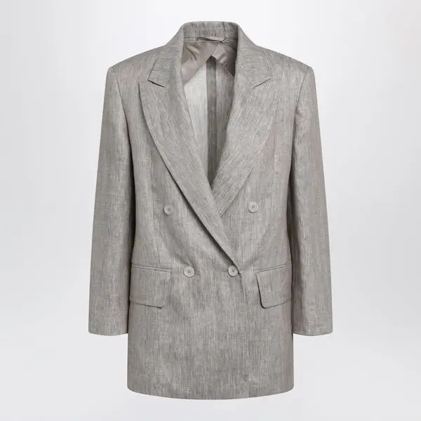 Max Mara Olimpia Double-breasted Chevron Linen Blazer In Beige - Cream
