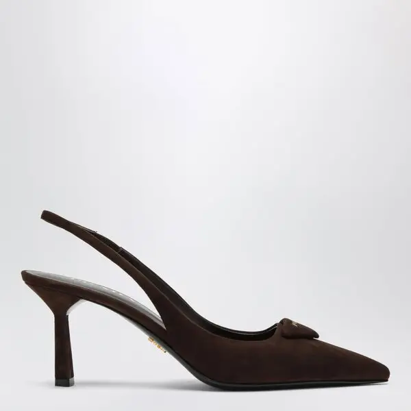Prada Dark Suede Slingback Pumps - Brown