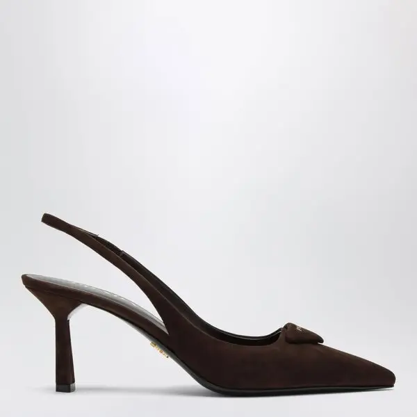Prada Dark Suede Slingback Pumps - Brown
