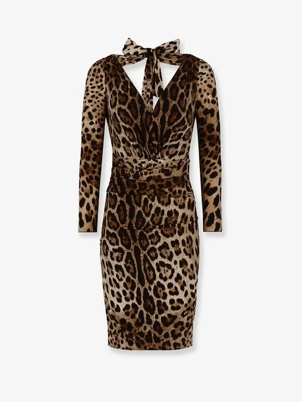 Dolce & Gabbana Leopard Print Short Charmeuse Dress - Multicolor